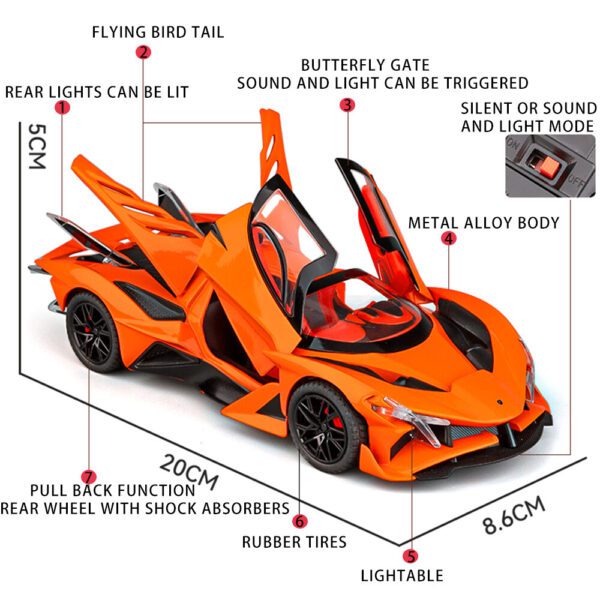 Mô hình siêu xe APOLLO PROJECT EVO 1:24 hãng XHD màu cam, mở full cửa ...